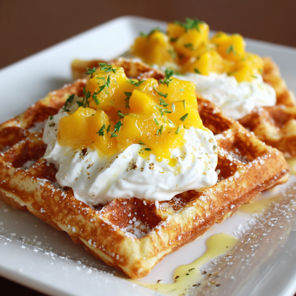 Wafels met mascarpone en mangopuree – Happy Meala Recepten